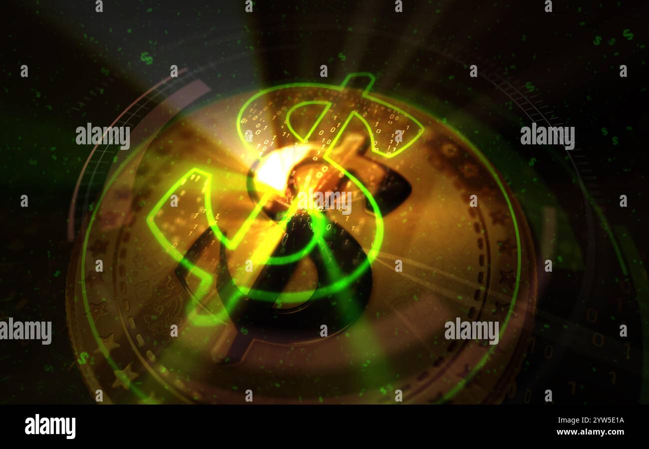 Dollar USD USA currency gold coin on green screen background. Abstract ...