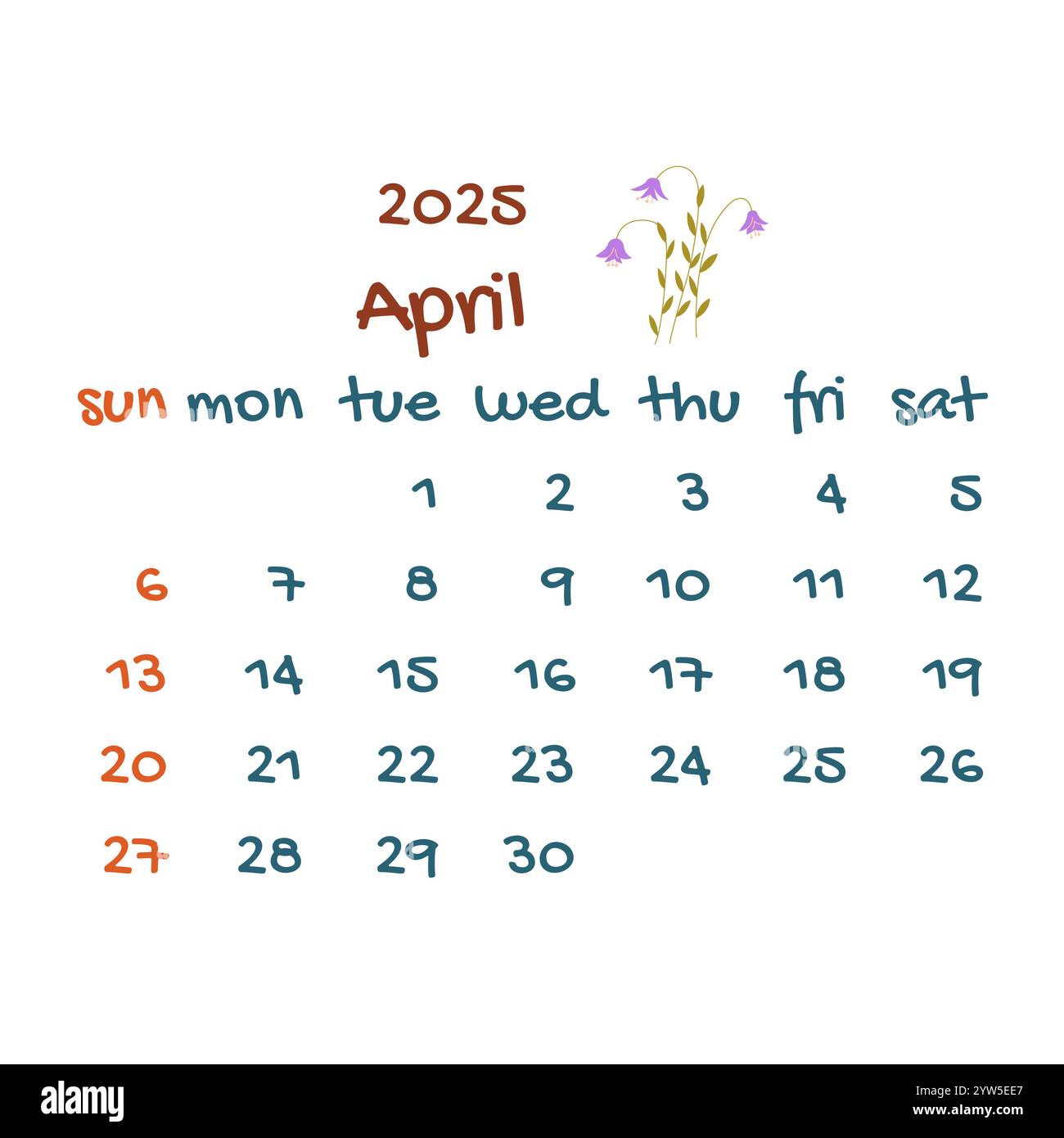 2025 april calendar with flowers bell. Colorful modern calendar ...