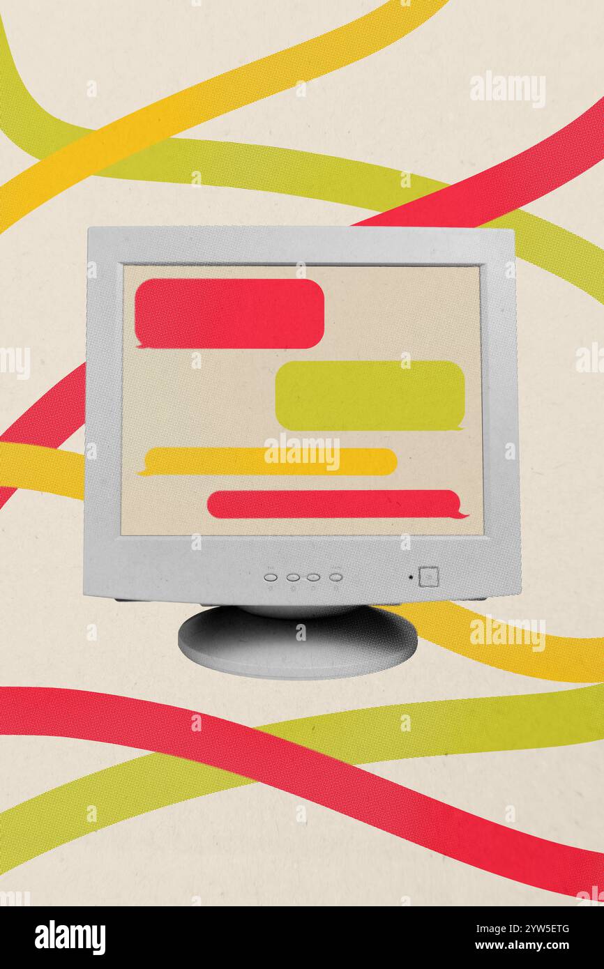 Poster image vertical photo collage of old fashioned pc monitor device ...