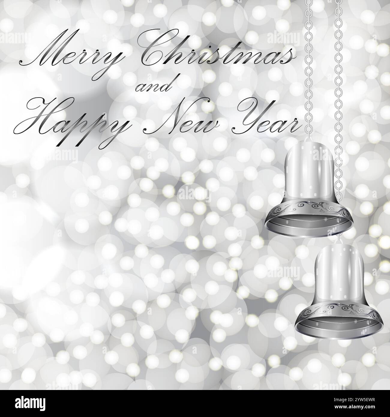 Christmas and New Year Square template with Christmas silver bells ...