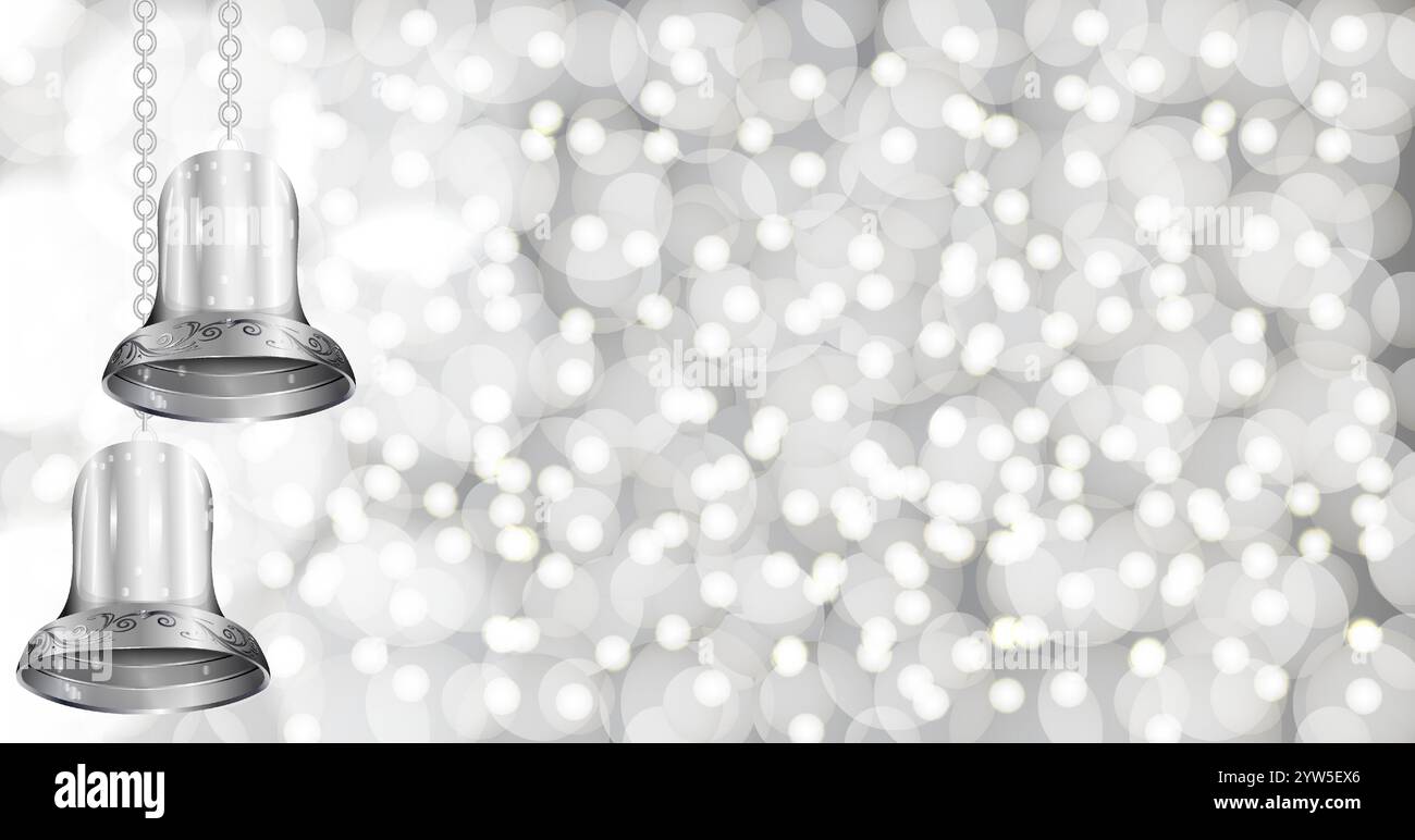 Christmas and New Year template with Christmas silver bells, Bokeh ...
