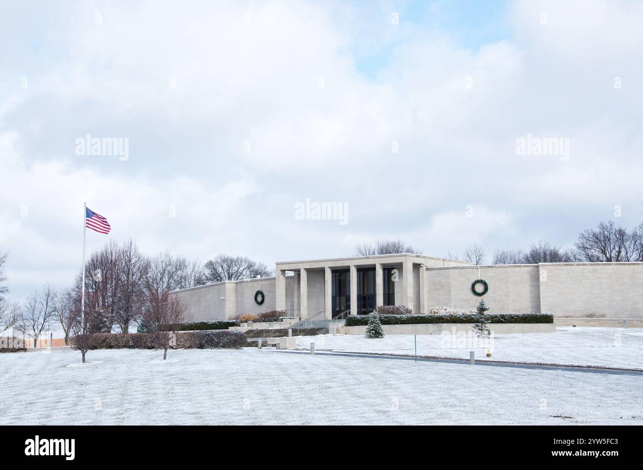 The Harry S Truman Library sits under a thin blanket of snow in ...