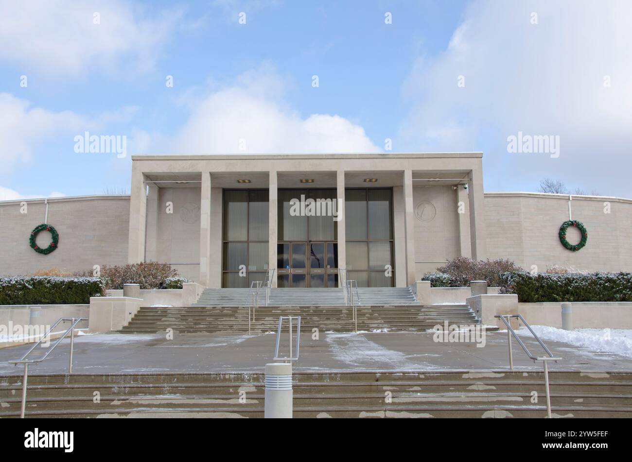 The Harry S Truman Library sits under a thin blanket of snow in ...