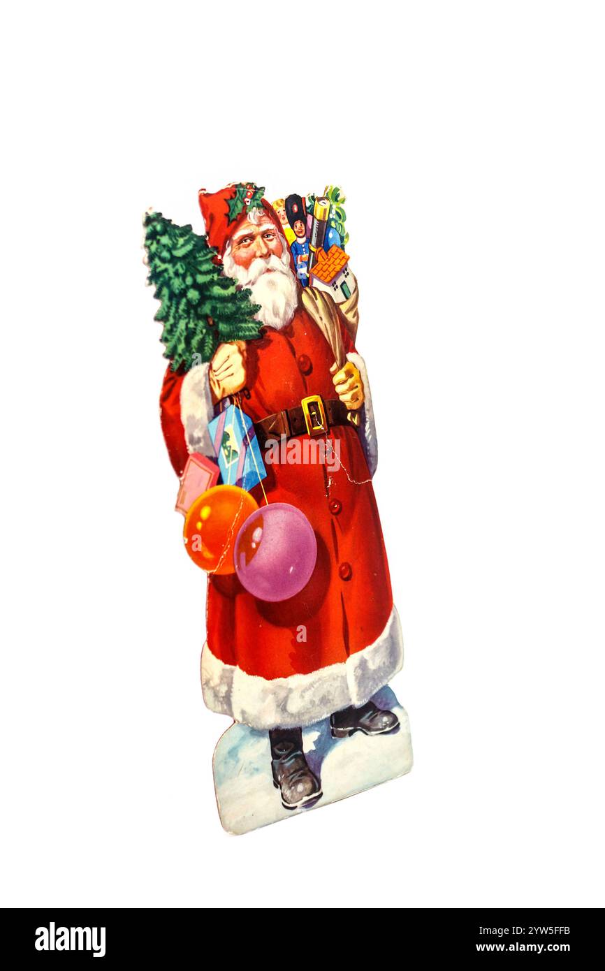 Vintage Santa Claus cardboard figurine holding gifts and a Christmas ...