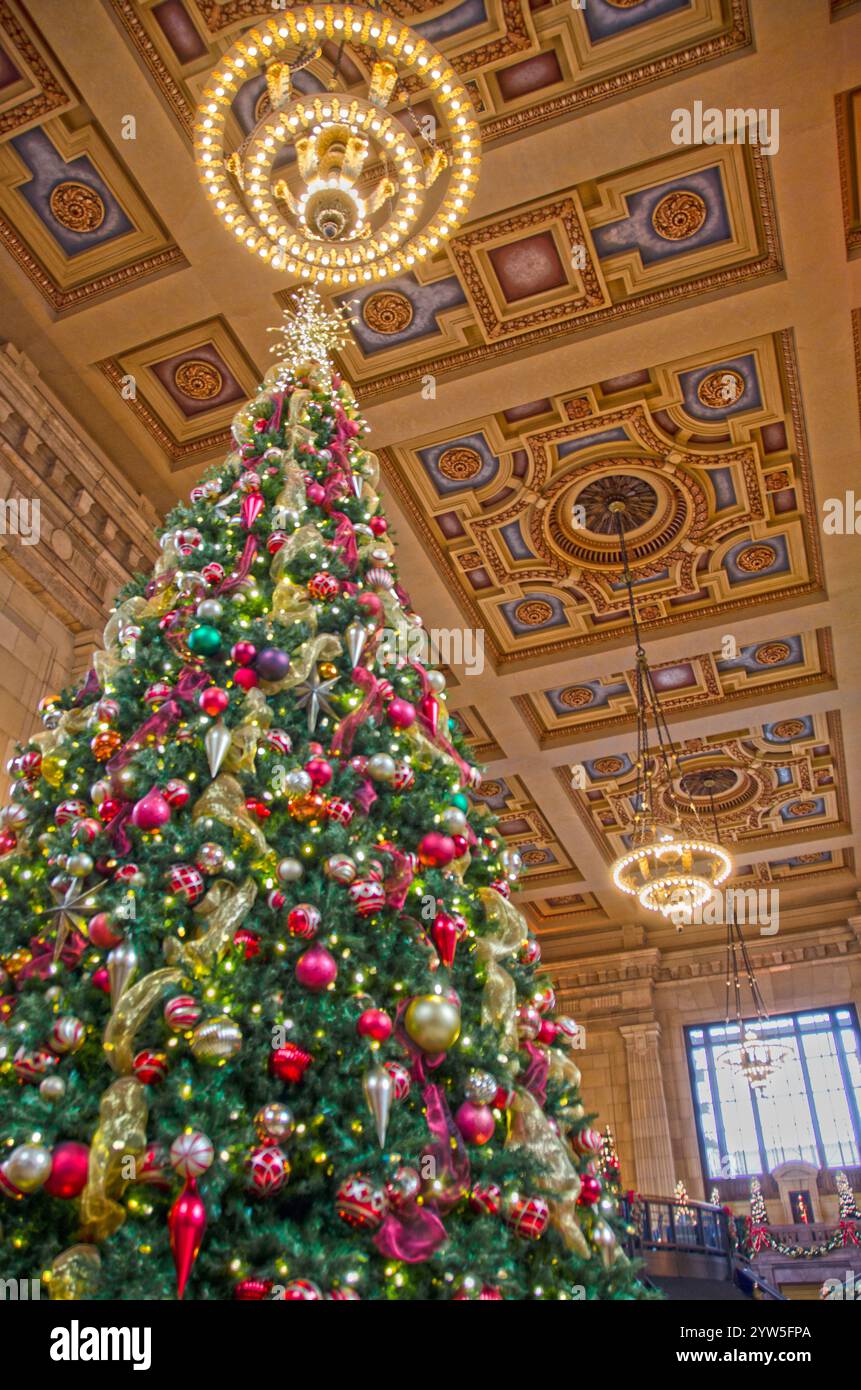 Union Station in Kansas City, Missouri is decked out for the holidays with a giant Christmas ...