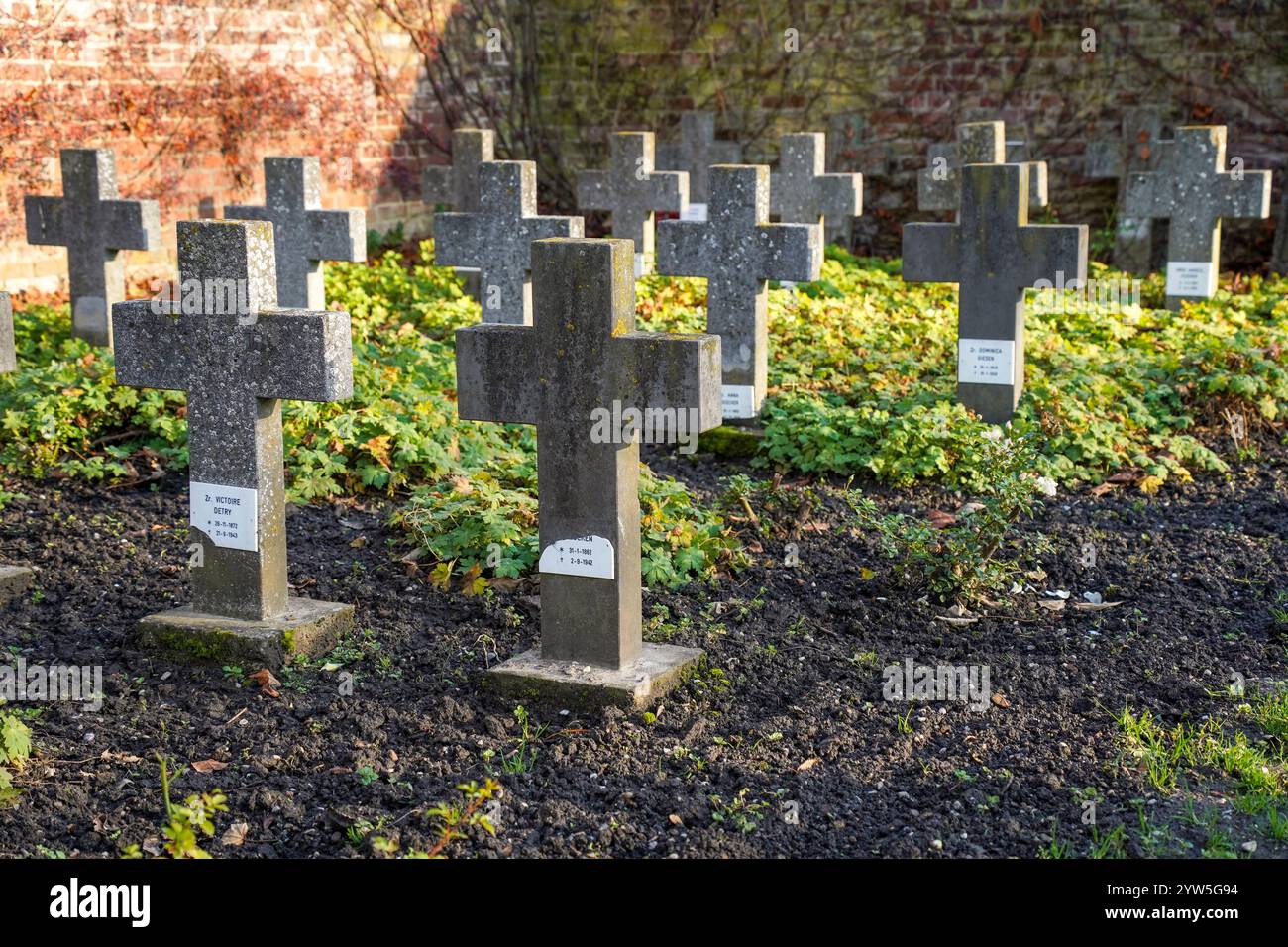 Graves of sisters in Ursuline Gardens, former gardens of a monastery ...