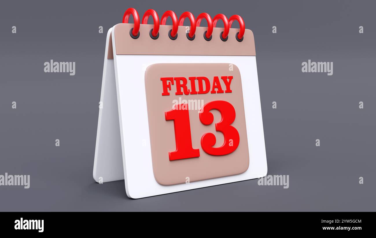 Friday the 13th calendar day. Bad luck date superstition, 3d render ...