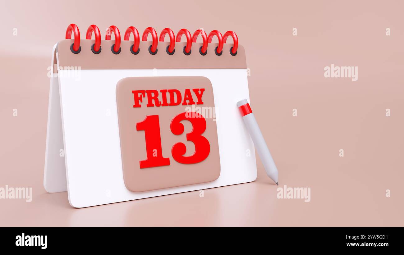 Friday the 13th calendar day. Bad luck date superstition, 3d render ...