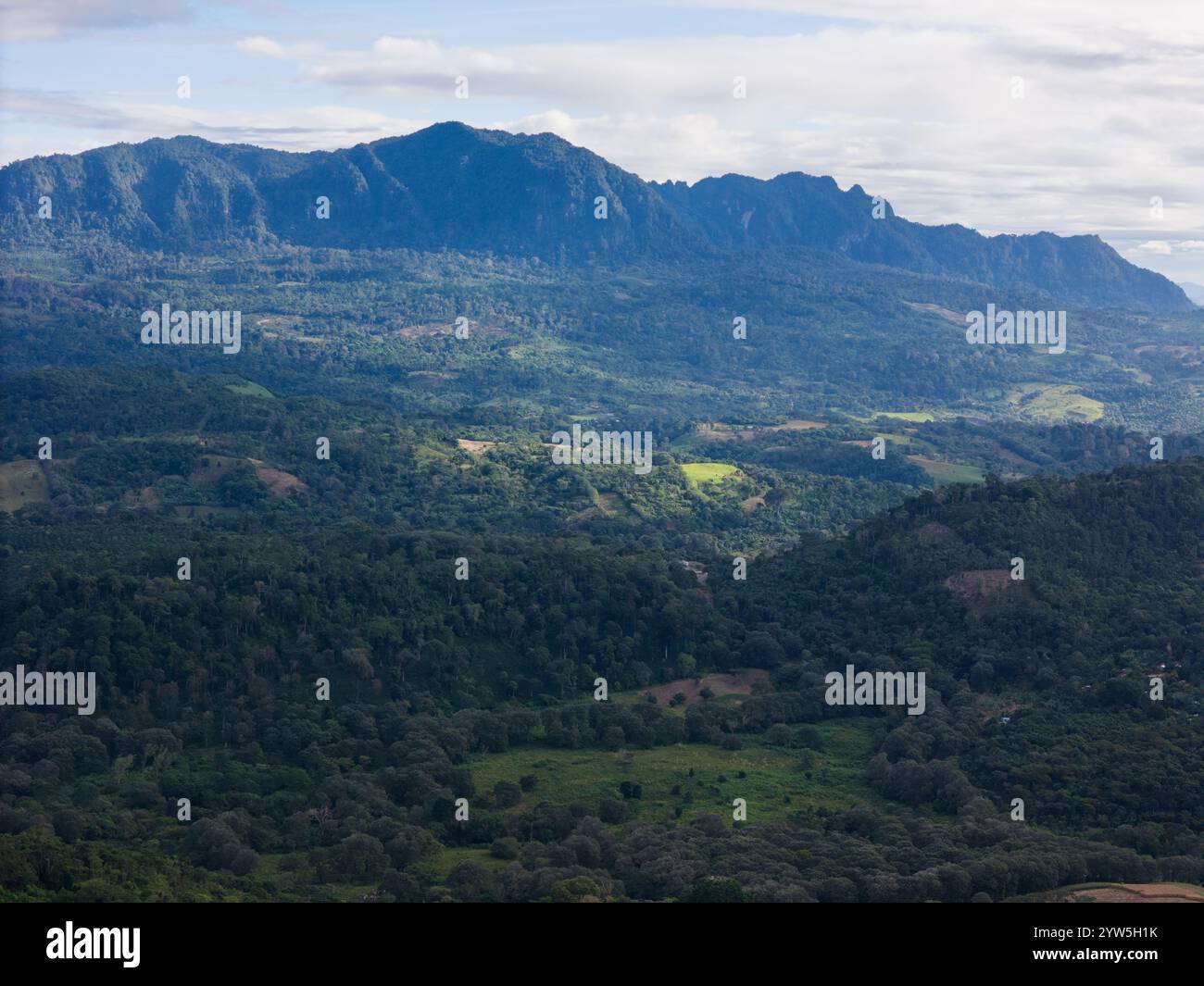 Vast mountain range stretches across horizon with rich greenery and ...