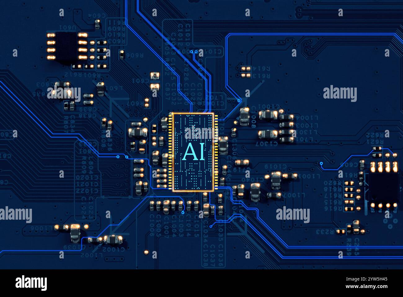Artificial intelligence. Electronic chip with AI abbreviation on ...