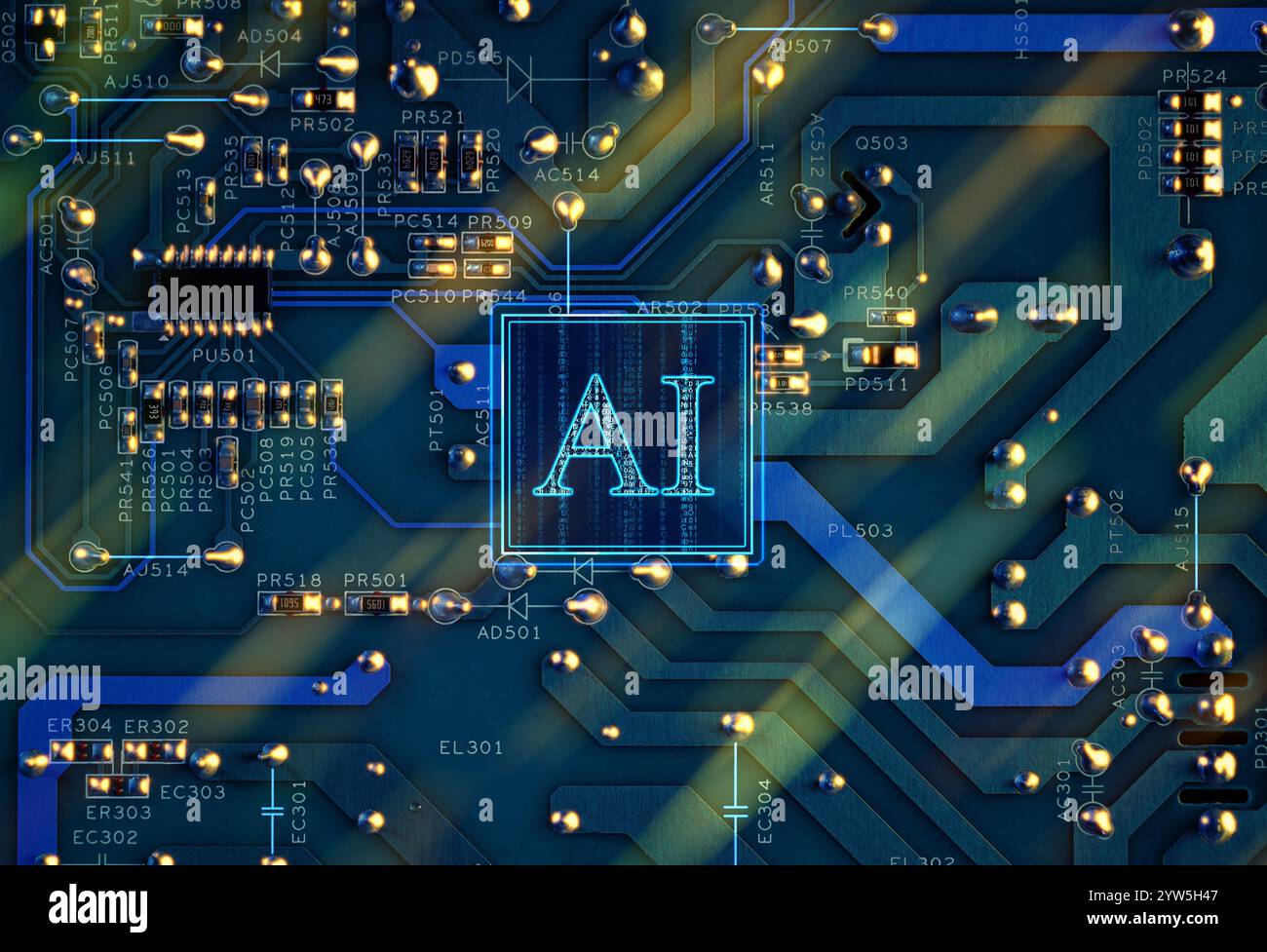 Artificial intelligence. Electronic chip with AI abbreviation on circuit board, top view Stock ...
