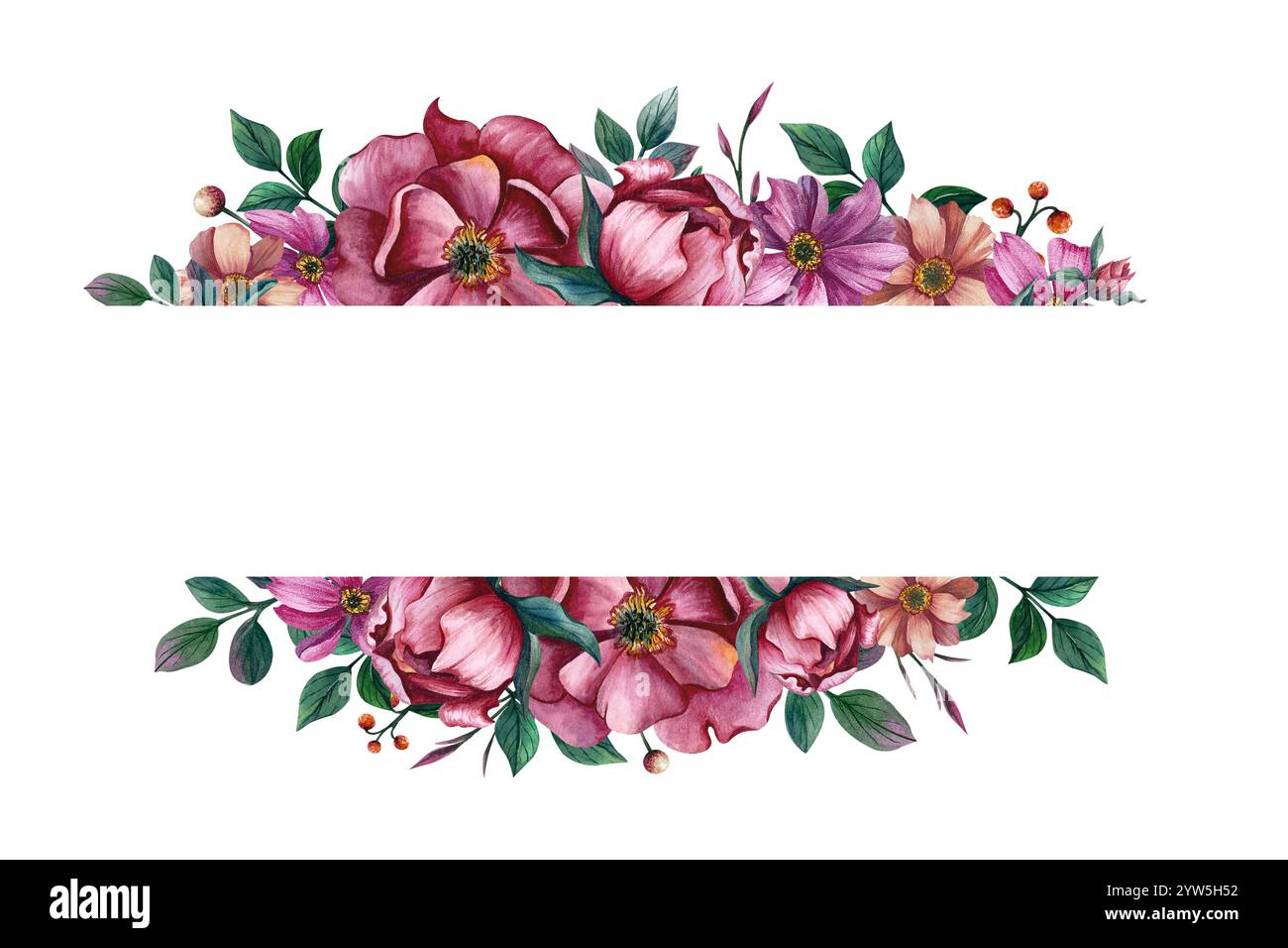 Flower rectangular frame. Watercolor illustration on white background ...