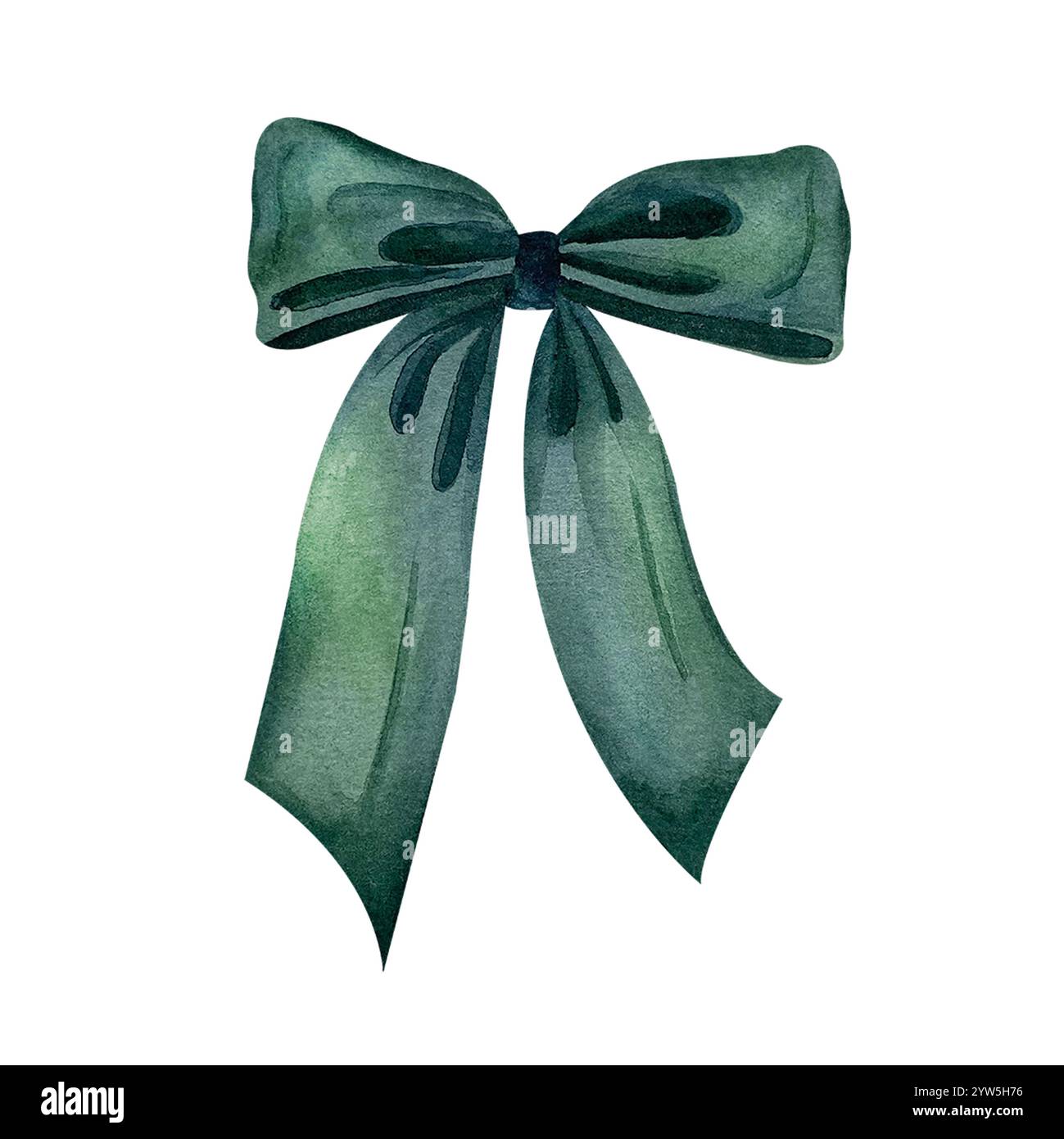 Green fabric bow watercolor illustration isolated on white background ...