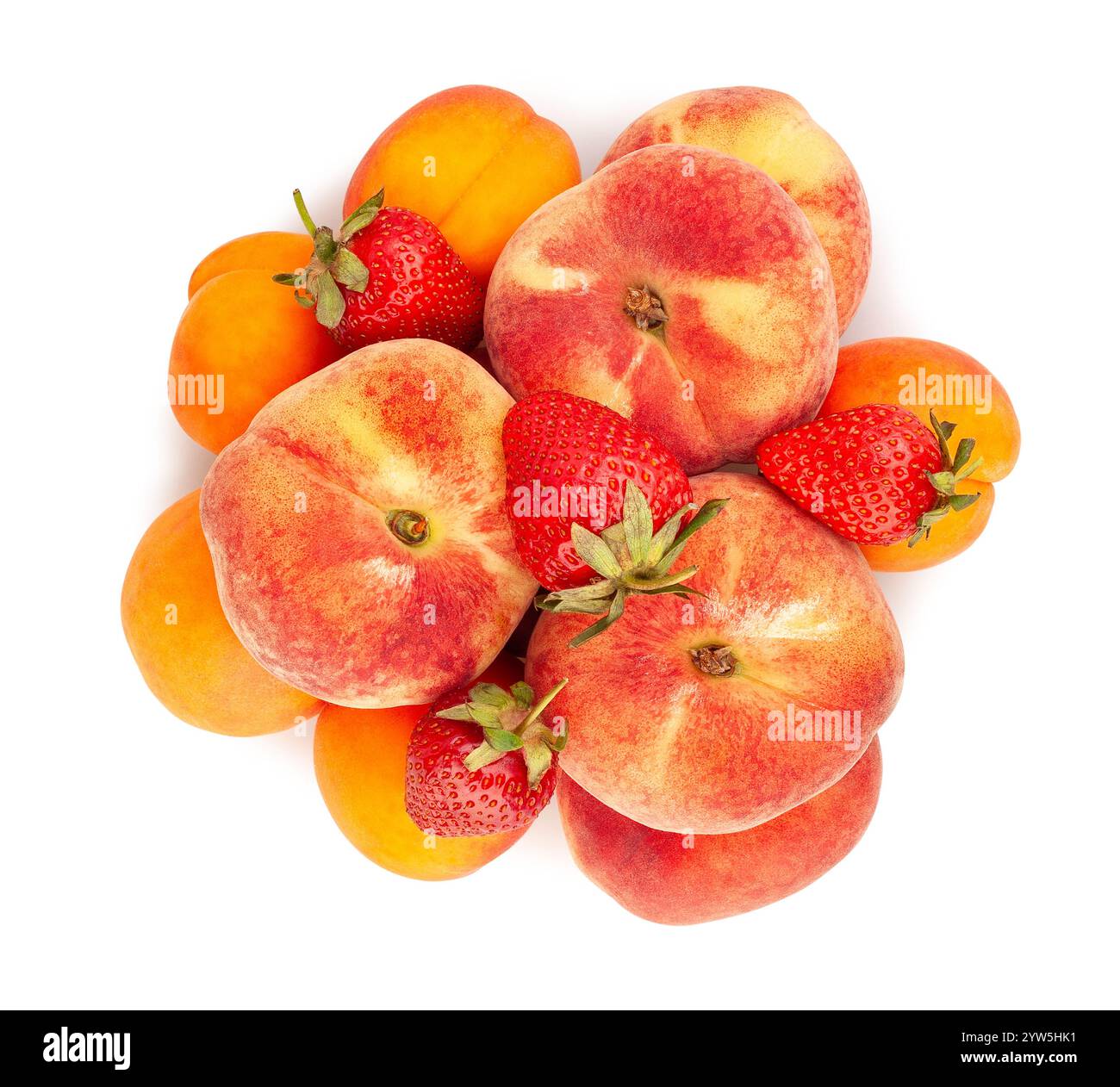 flat peach apricots strawberry path isolated on white top view Stock ...