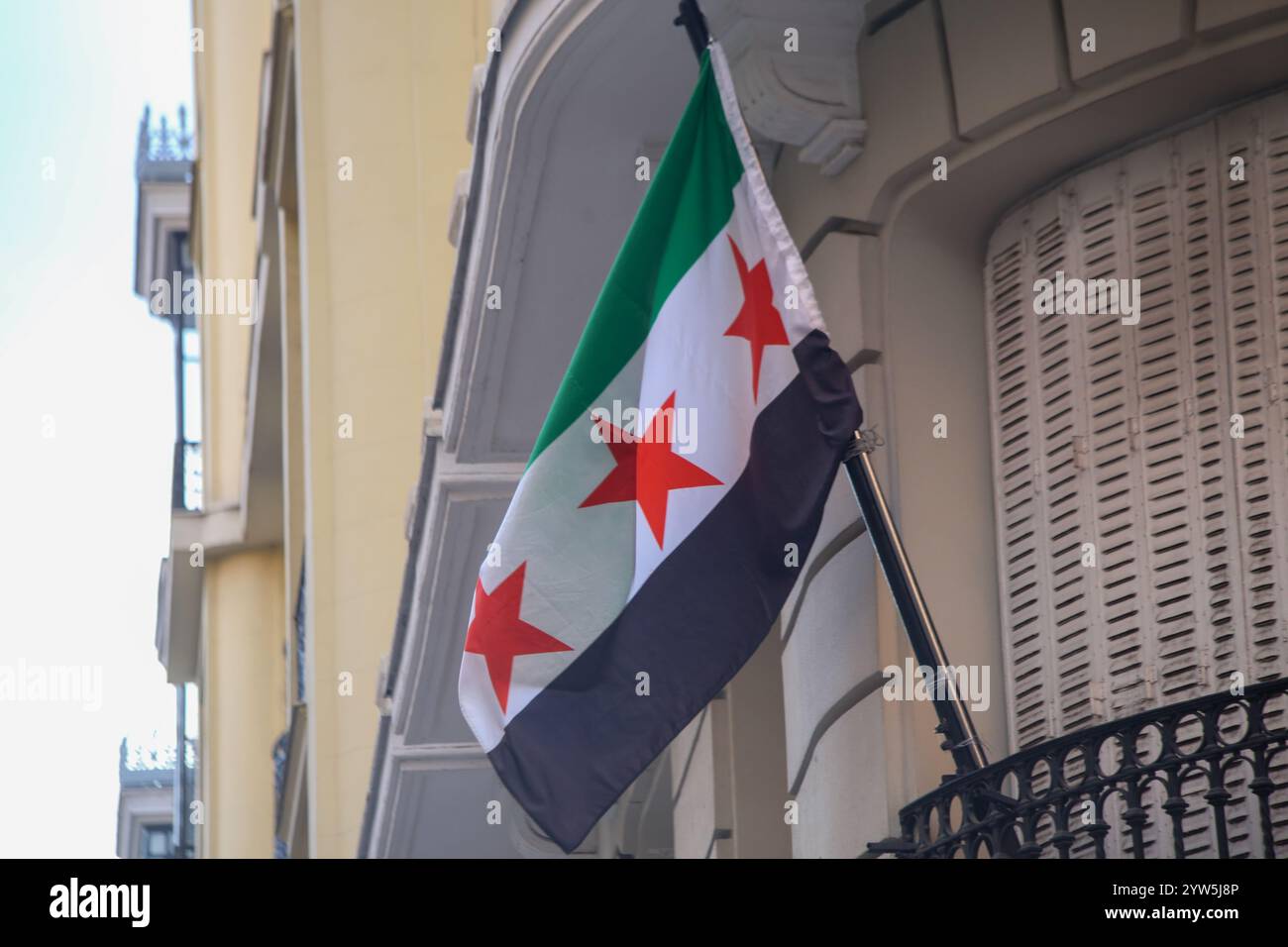 Madrid, Spain, 09 December, 2024: The rebel flag flies at the embassy ...