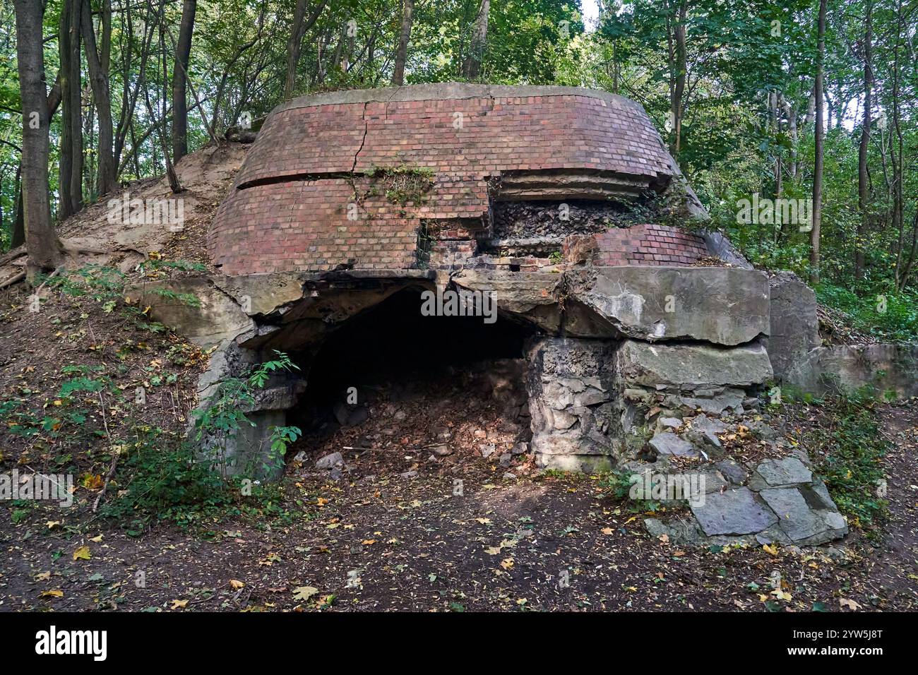 Ruins of a historic Prussian fort blown up in the forest in Poznan ...