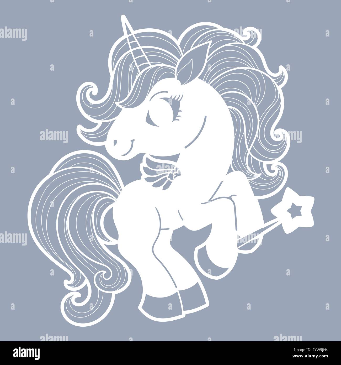 Cute unicorn with a magic wand. Template for laser cutting from paper ...