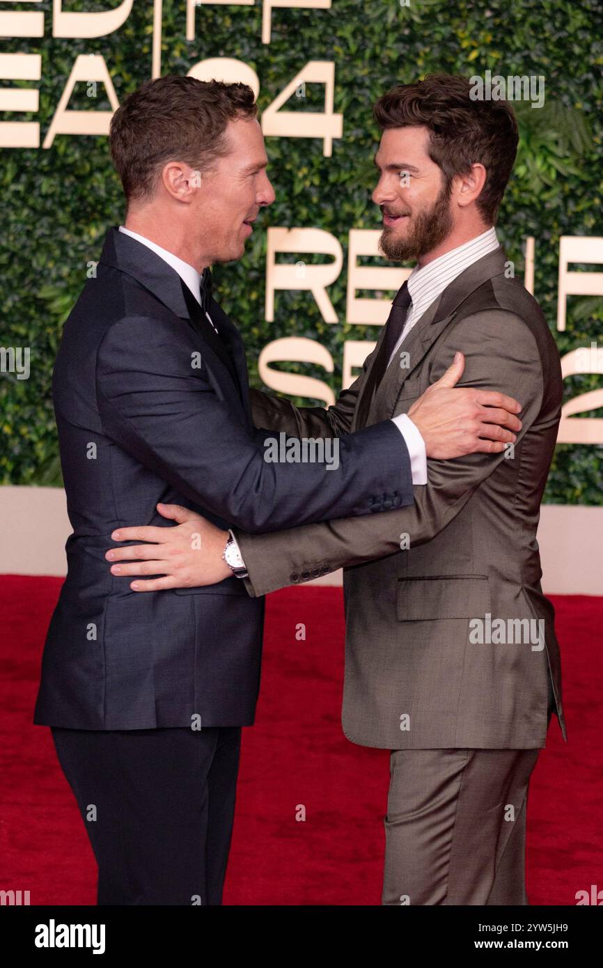 Benedict Cumberbatch, left and Andrew Garfield greet one another before ...
