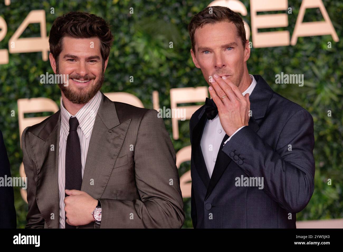 Benedict Cumberbatch, right and Andrew Garfield pose for photographers ...