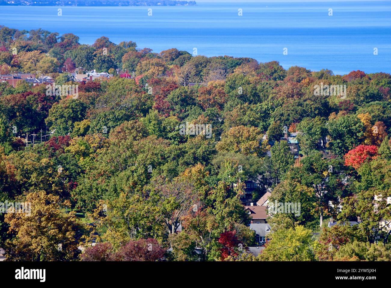 Aerial view of Lakewood, Ohio, west of downtown Cleveland, fall 2024 ...