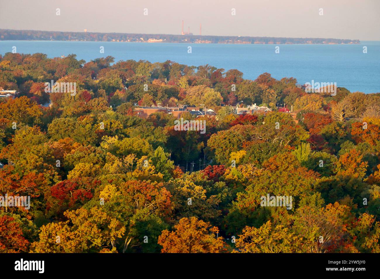 Aerial view of Lakewood, Ohio, west of downtown Cleveland, fall 2024 ...