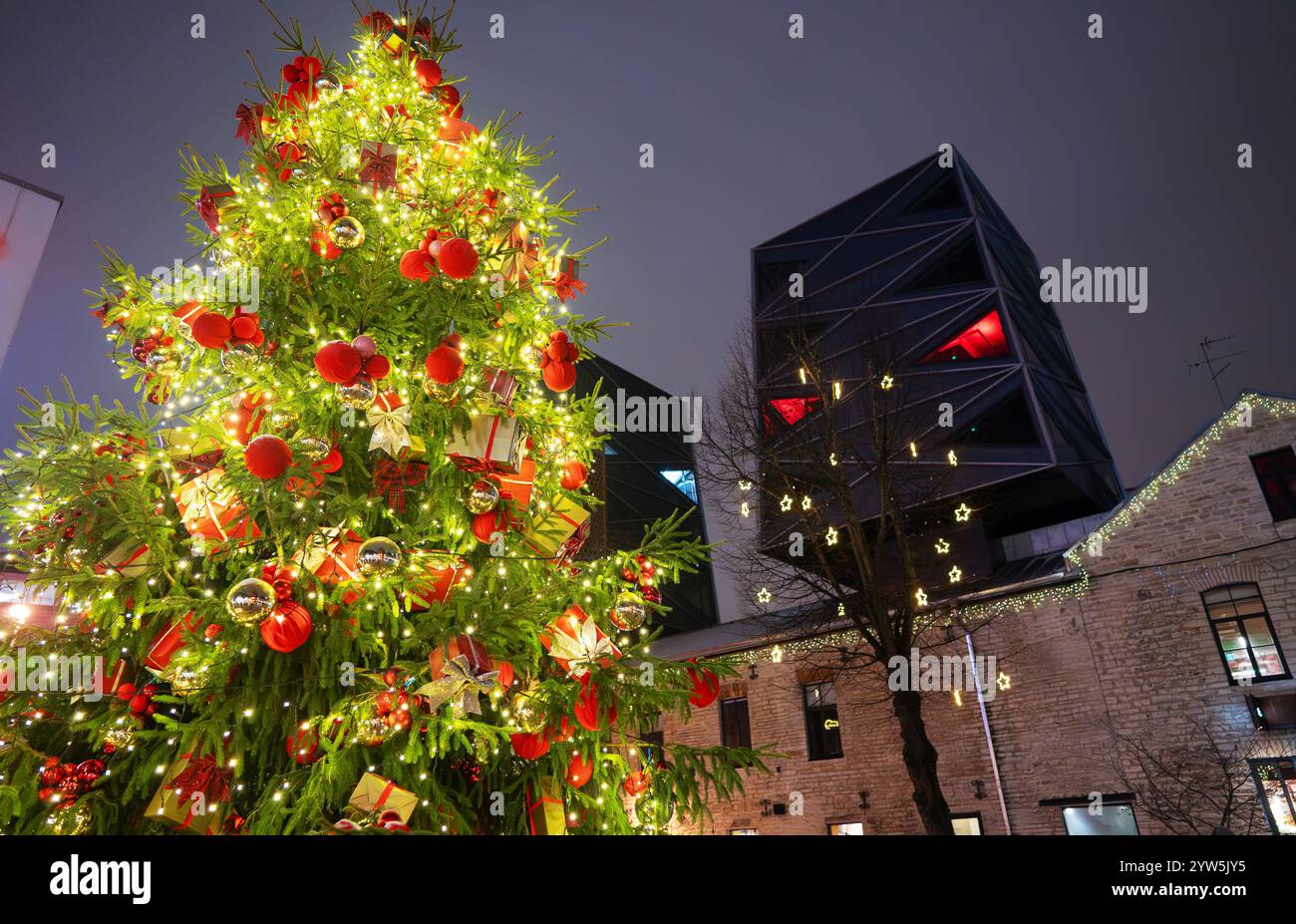 Beautiful Christmas tree in the Rotermann quarter in Tallinn Stock ...