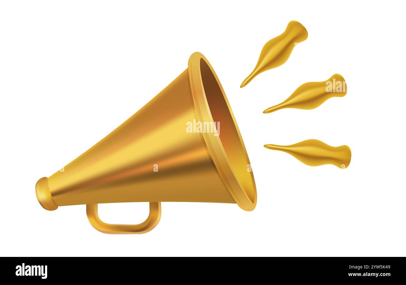 Vector icon of vintage golden megaphone for fake, breaking news or sale ...