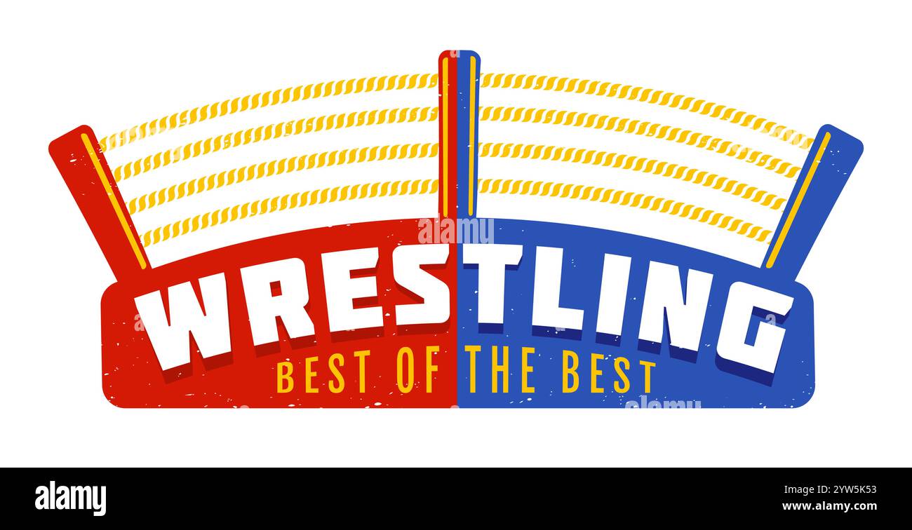 Vector vintage logo for a wrestling with ring. Retro emblem for wrestling. Poster of a wrestling ...