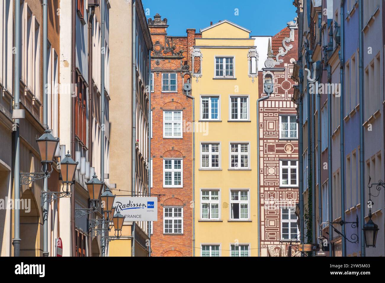 Radisson Blu Hotel, Gdansk, Poland. Beautiful facades of historical ...