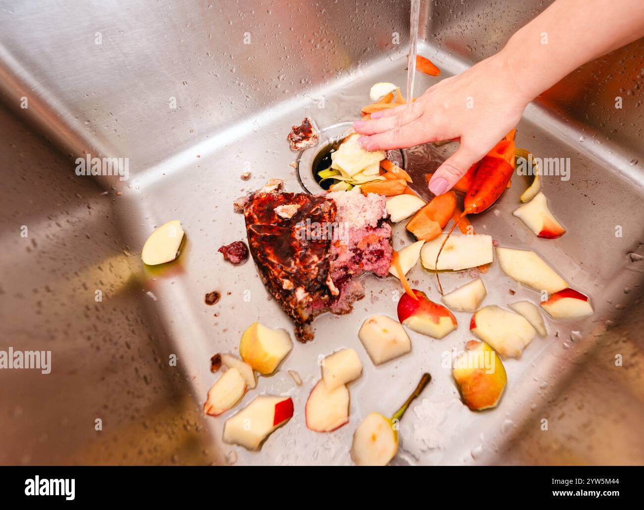 Using a garbage disposer to remove food scraps and organic waste from ...