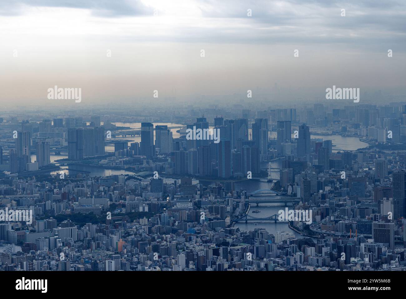 The Urban Tokyo Skyline in a hazy atmosphere stretching over the ...