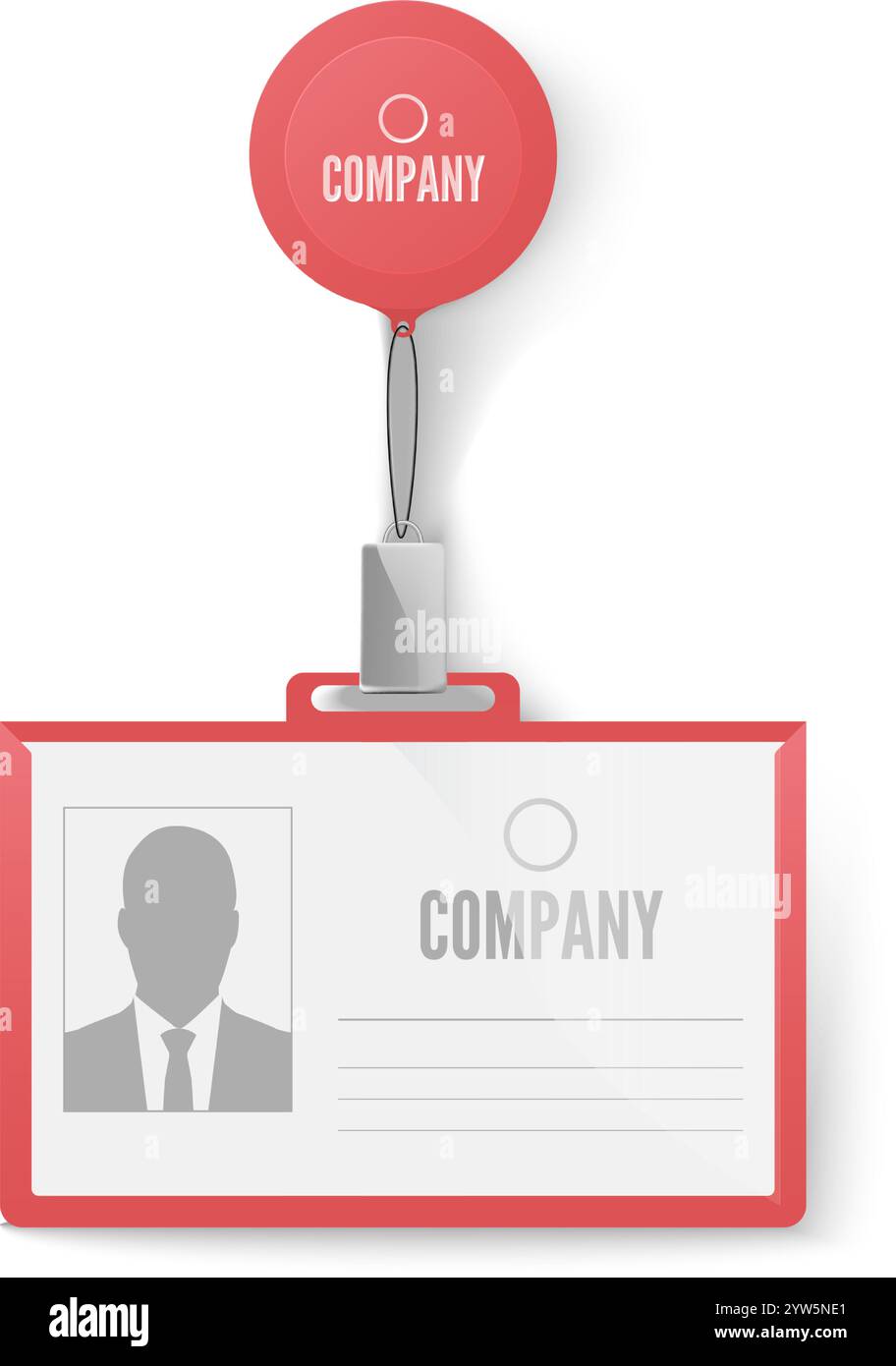 Red company id card hanging from a vibrant red balloon, displaying a ...