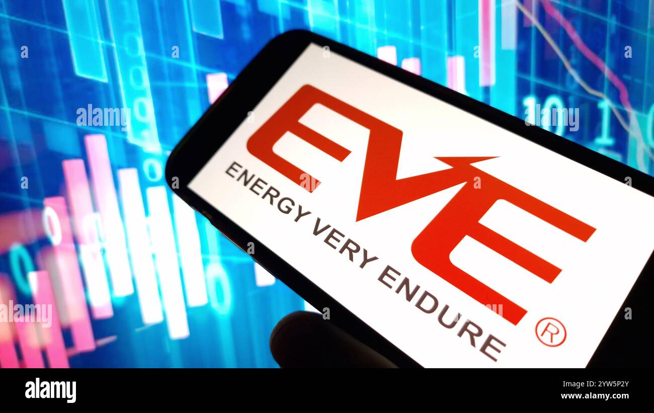 Konskie, Poland - December 08, 2024: EVE Energy company logo displayed ...