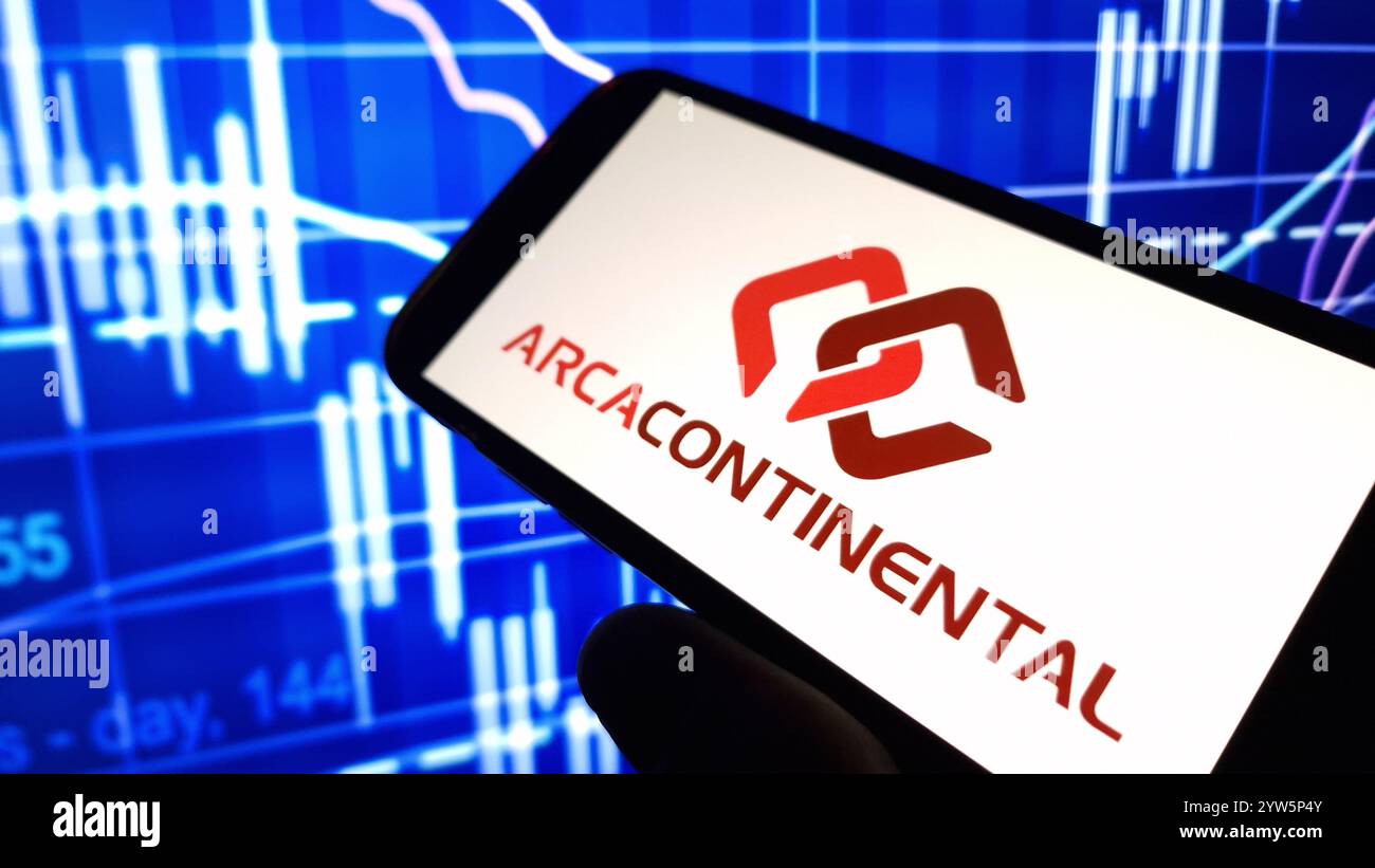 Konskie, Poland - December 08, 2024: Arca Continental company logo displayed on mobile phone ...