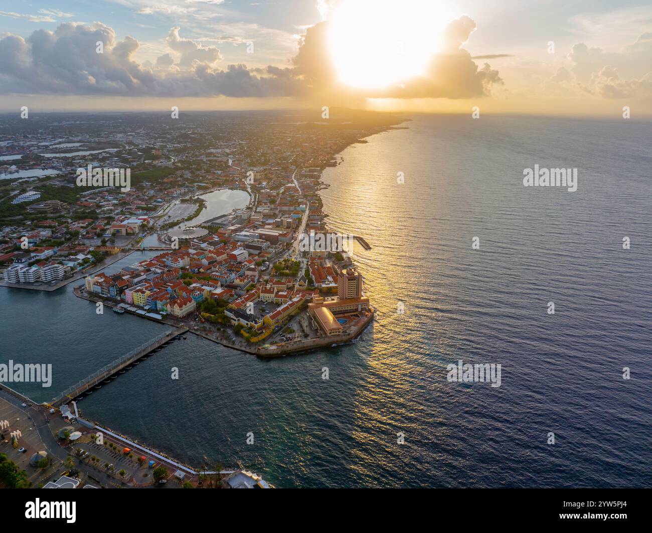 Willemstad historic city center aerial view in the morning including ...