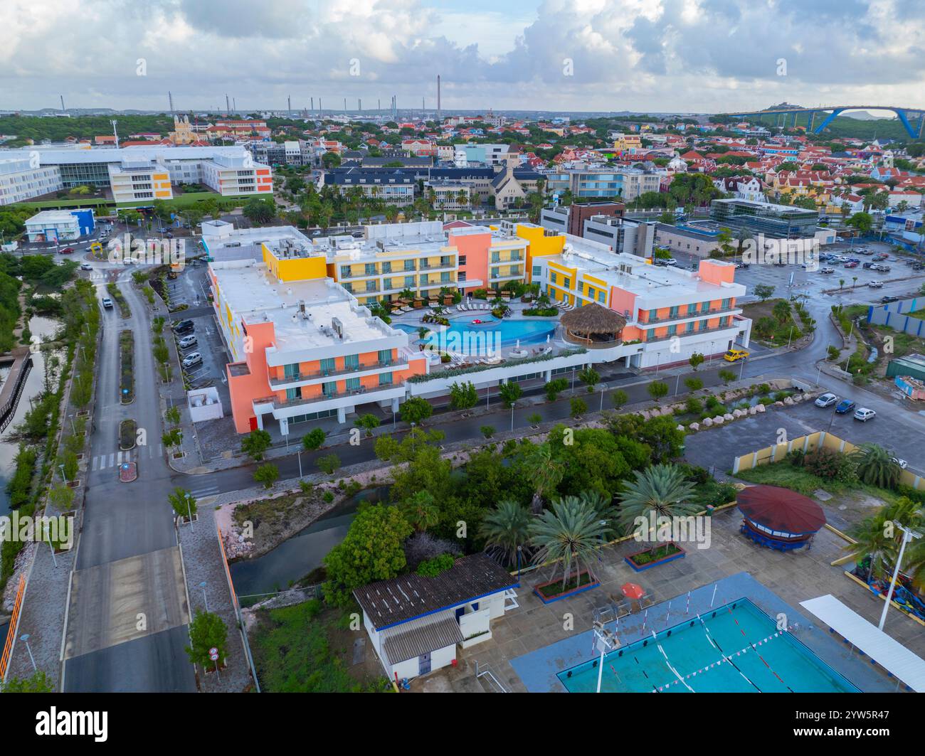 Courtyard Curacao resort aerial view in Otrobanda center in city of ...