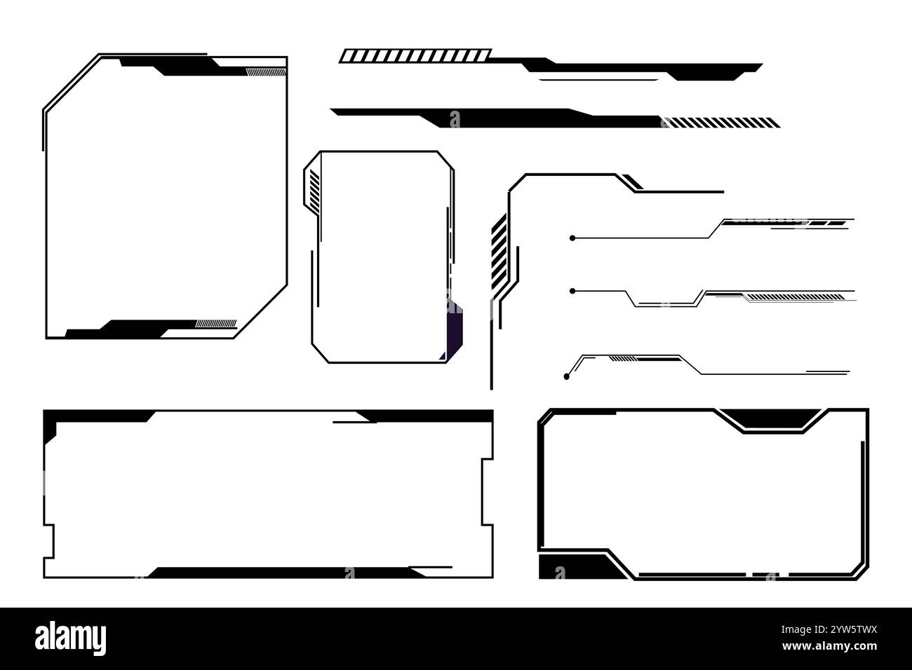 Futuristic HUD frames, borders text box game menu ui panel. Line tech line bar. Screen elements ...