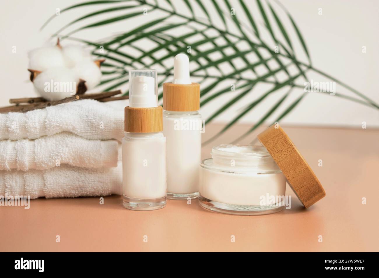 Skin care and hydration products. The containers are unlabeled. The ...