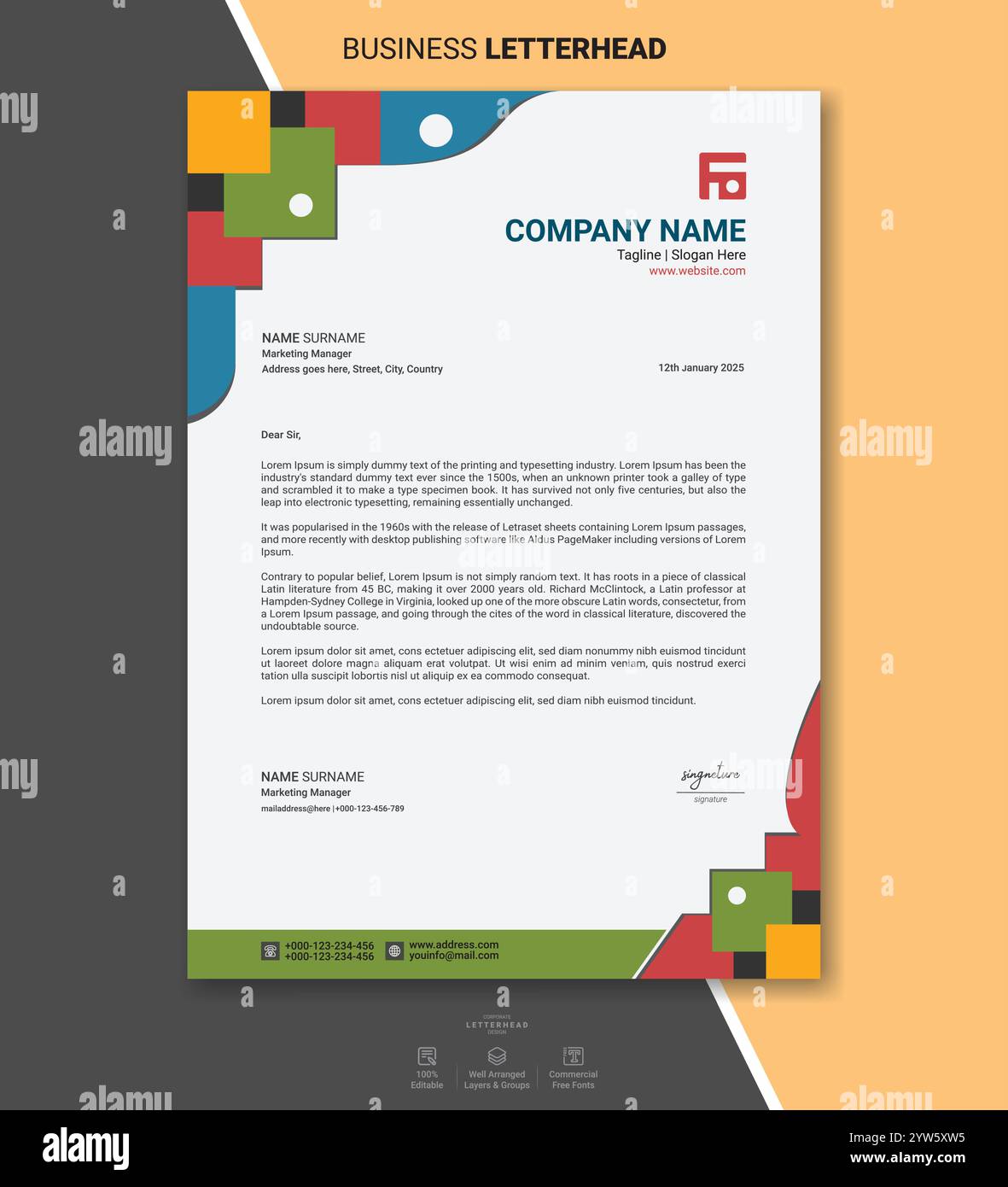Modern corporate letterhead template bundle featuring minimal abstract ...