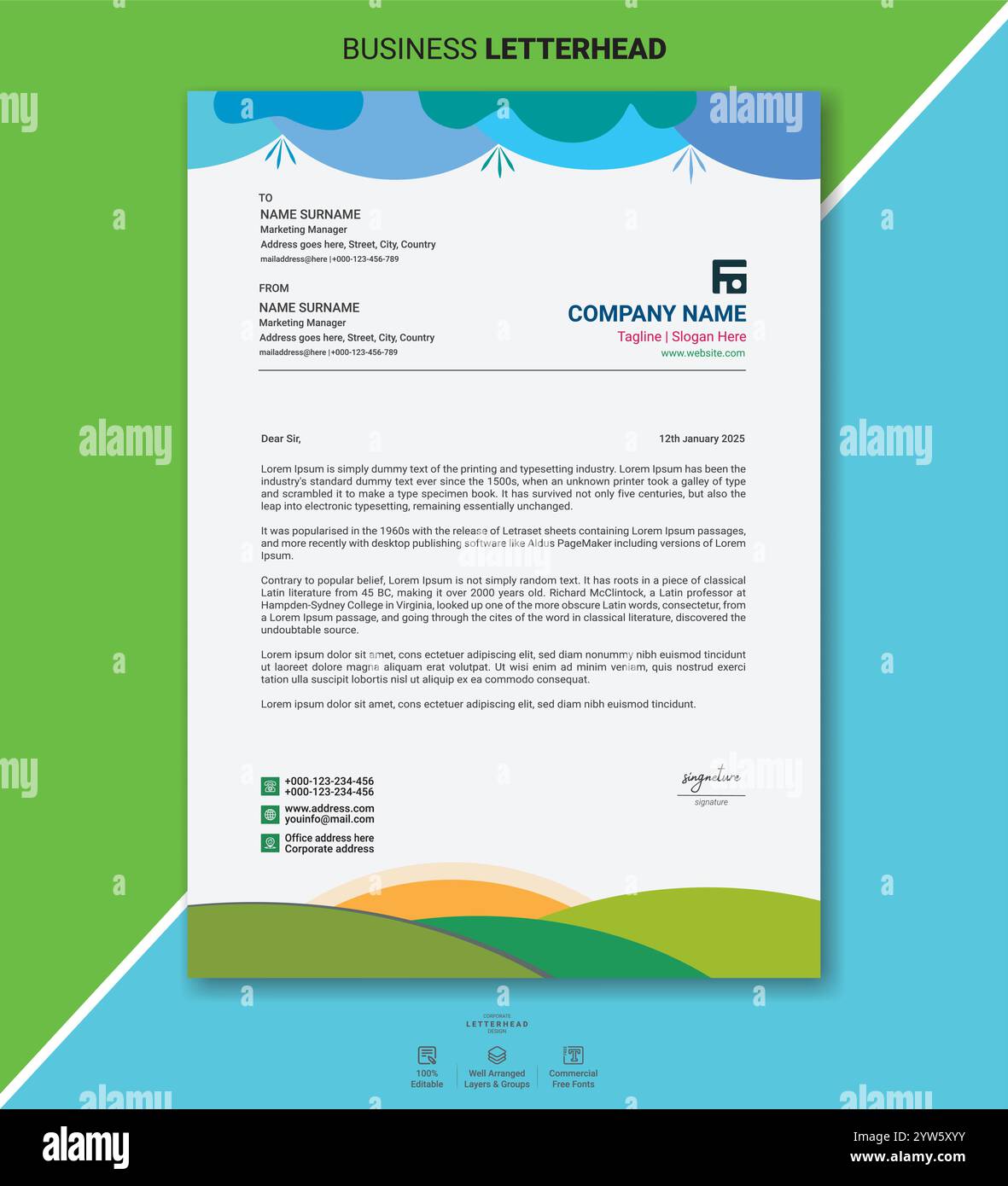 Modern corporate letterhead template bundle featuring minimal abstract ...