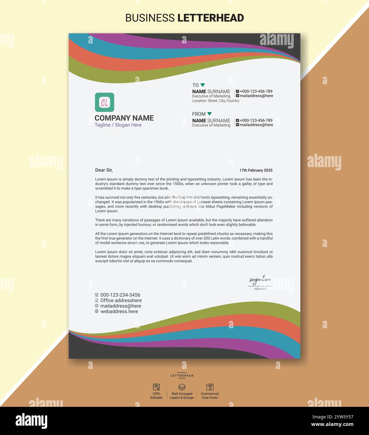 Modern corporate letterhead template bundle featuring minimal abstract ...