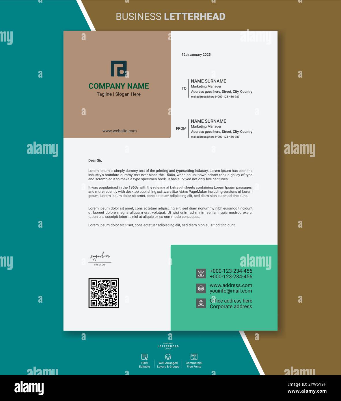 Modern corporate letterhead template bundle featuring minimal abstract ...