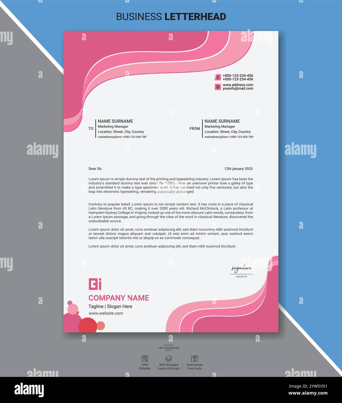 Modern corporate letterhead template bundle featuring minimal abstract ...
