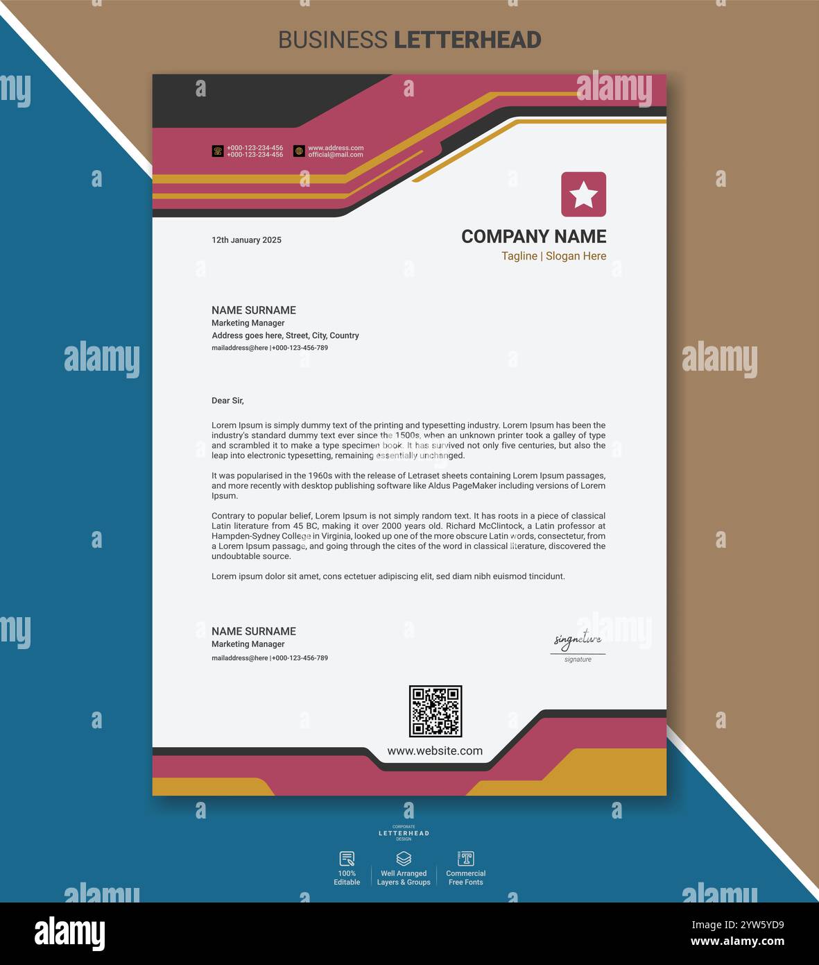 Modern corporate letterhead template bundle featuring minimal abstract ...