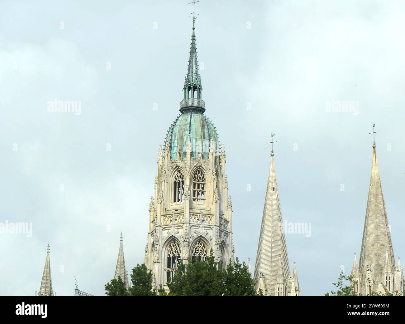 Bayeux France French street people walking flags flag British English ...