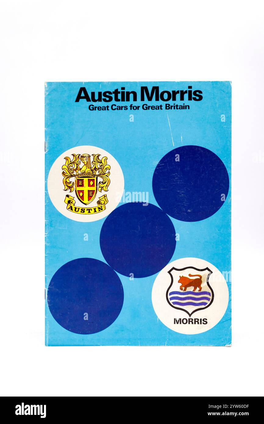 Vintage car brochure cover of Austin Morris showcasing logos of iconic ...