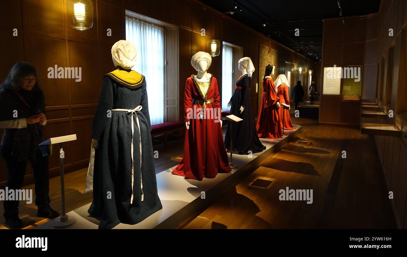 Stockholm, Sweden, December 7, 2024. Medieval clothing exhibition at ...