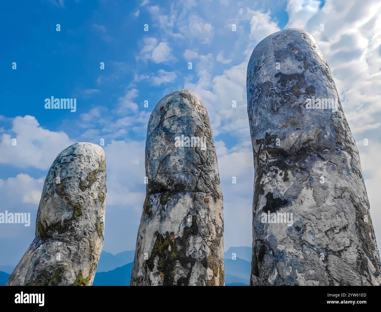 Concrete stone finger of a Golden Bridge in Ba Na hills, Da Nang ...
