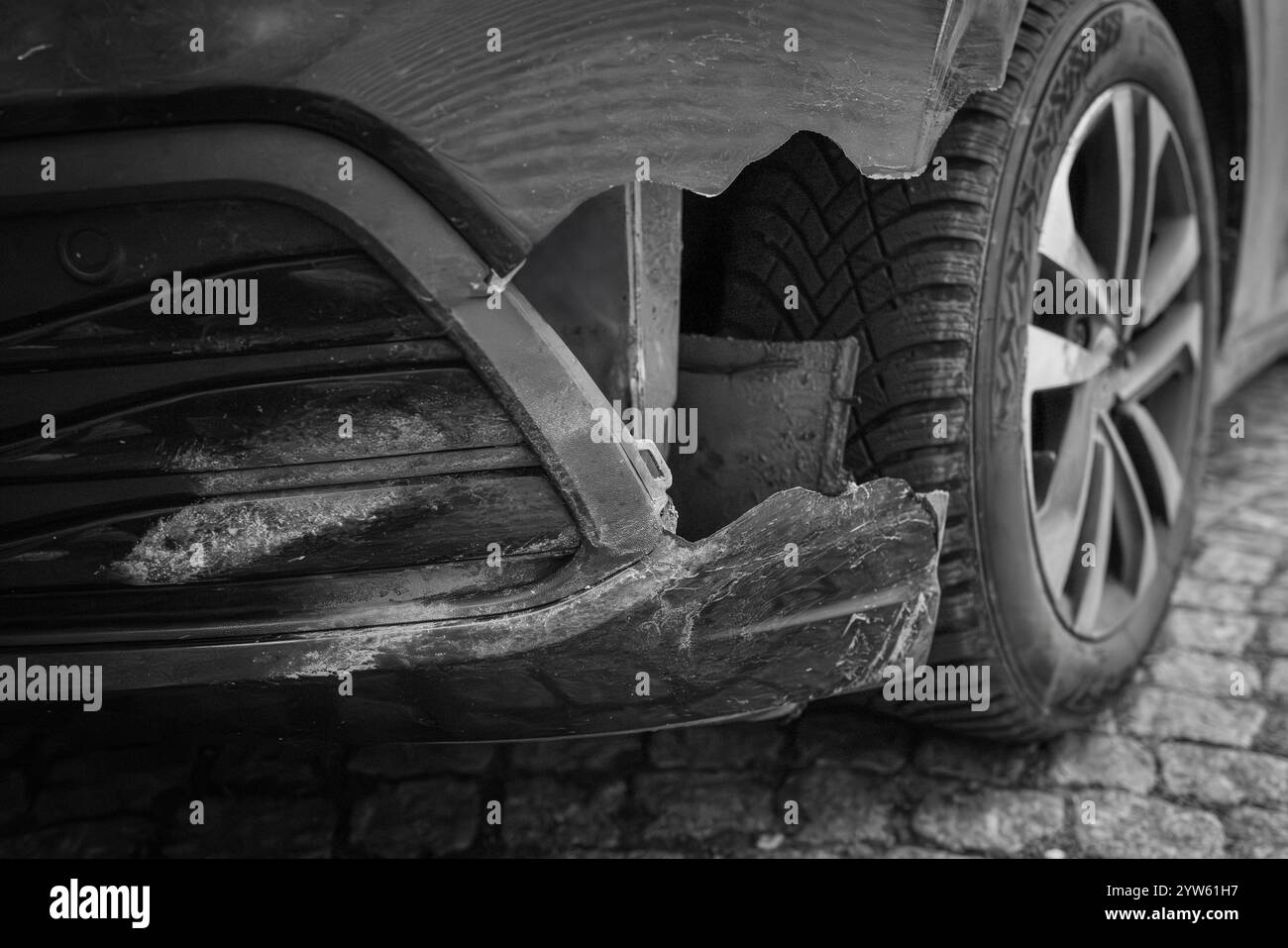 a car is badly damaged after a collision with a wild boar Stock Photo ...