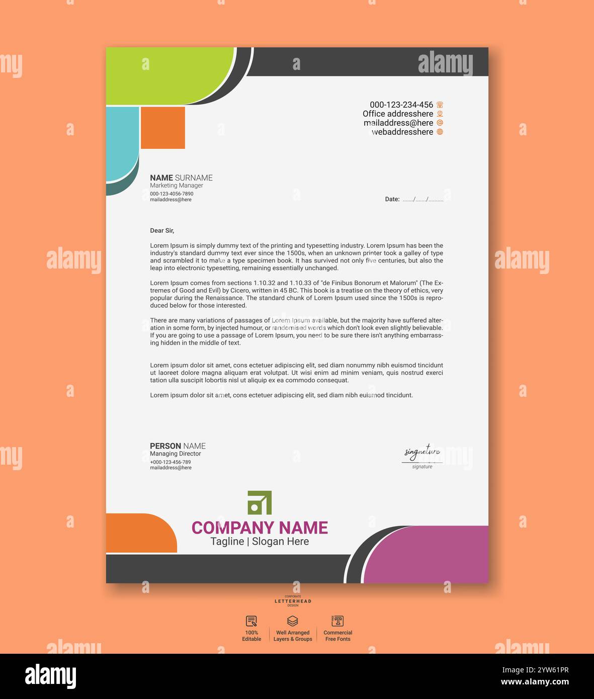 Modern corporate letterhead template bundle featuring minimal abstract ...
